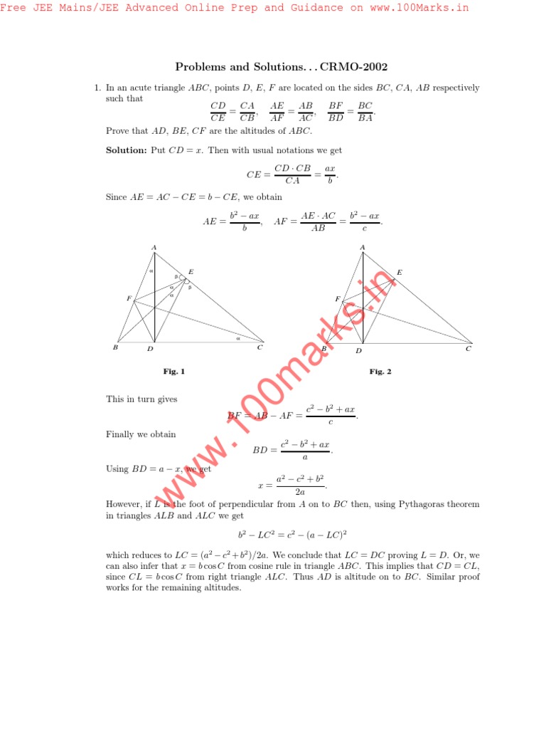 RMO 2002 Problems and Solutions | PDF | Euclidean Plane Geometry | Algebra