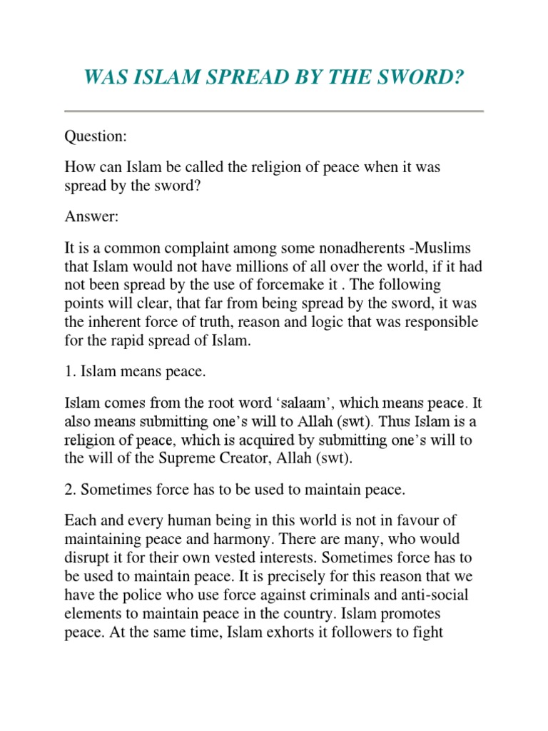 Was Islam Spread by Sword | PDF | Peace | Religious Comparison