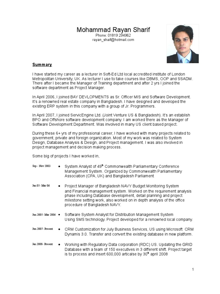 CV Mohammad Rayan Sharif | PDF | Oracle Database | Information Technology