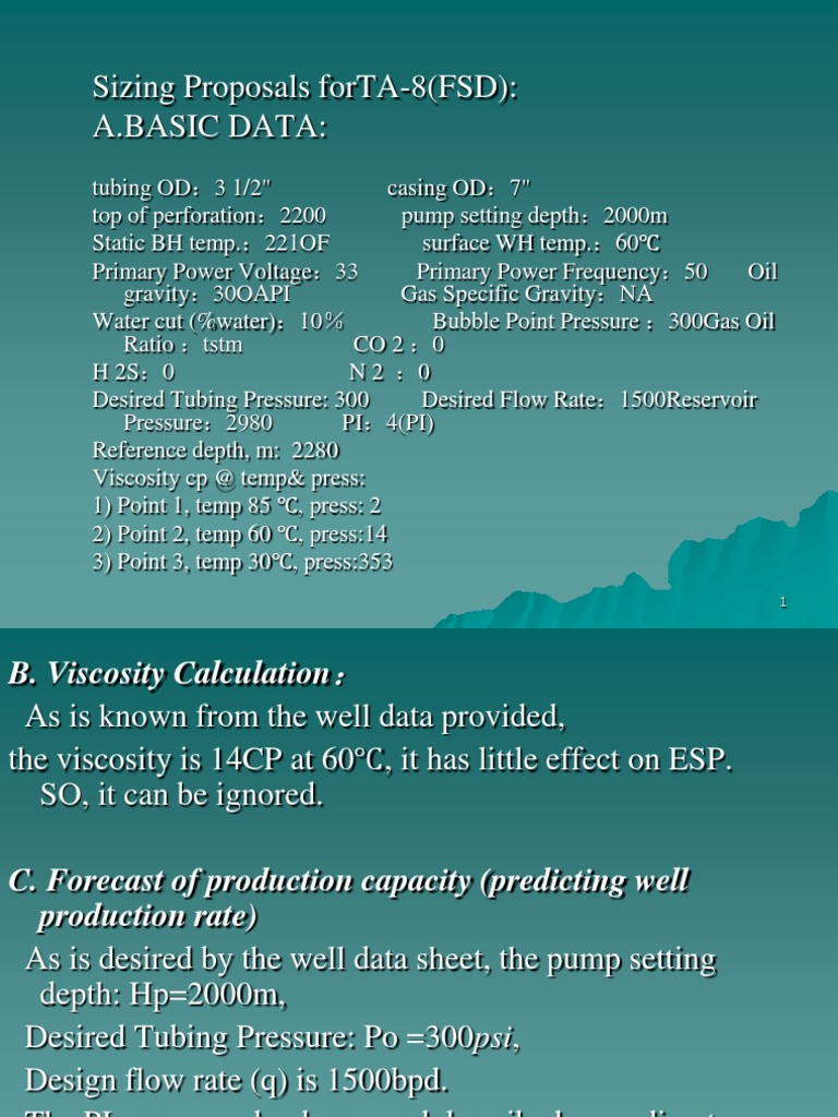 Esp Sizing | PDF | Pressure | Pump