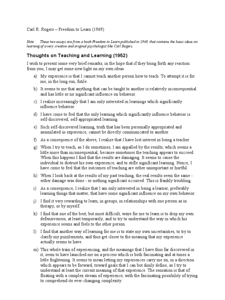 Carl R. Rogers - Freedom To Learn (1969) | PDF | Reason | Self