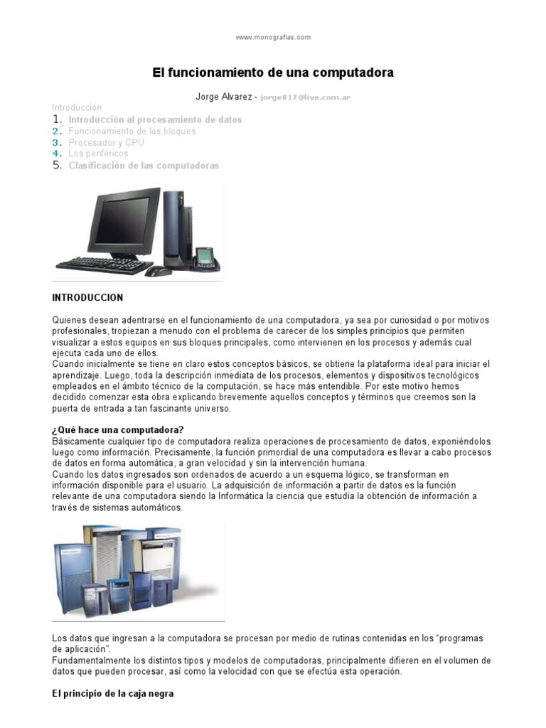 Funcionamiento Computadora | PDF | Unidad Central de procesamiento ...