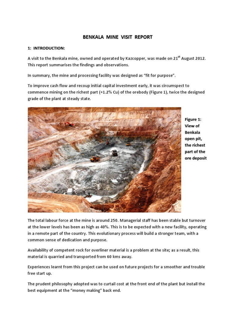 Benkala Mine Visit Report Summary | PDF | Mining | Pump