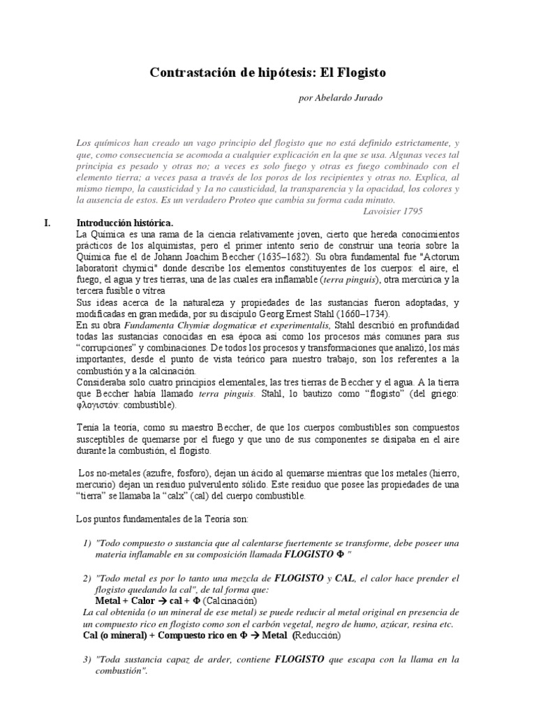 Contrastación de Hipotesis - El Flogisto | PDF | Naturaleza | Química