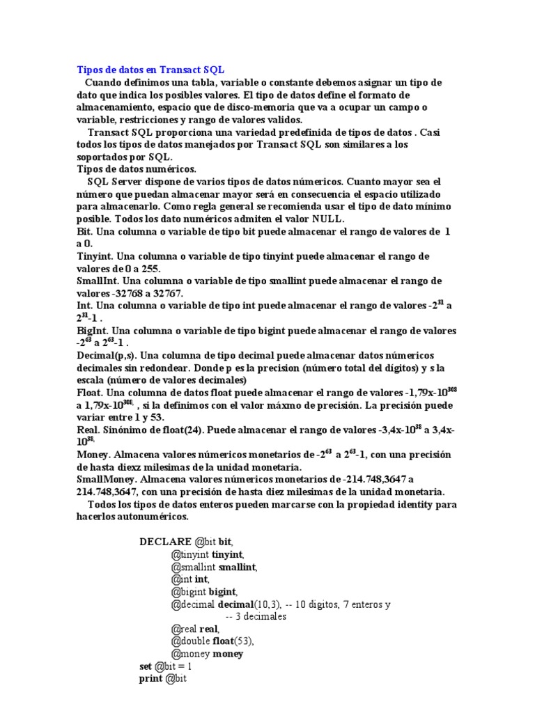 Transact SQL | PDF | SQL | Tabla (base de datos)