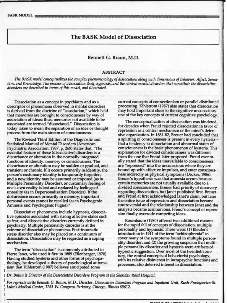 Bask Model of Dissociation | PDF | Dissociation (Psychology) | Hypnosis