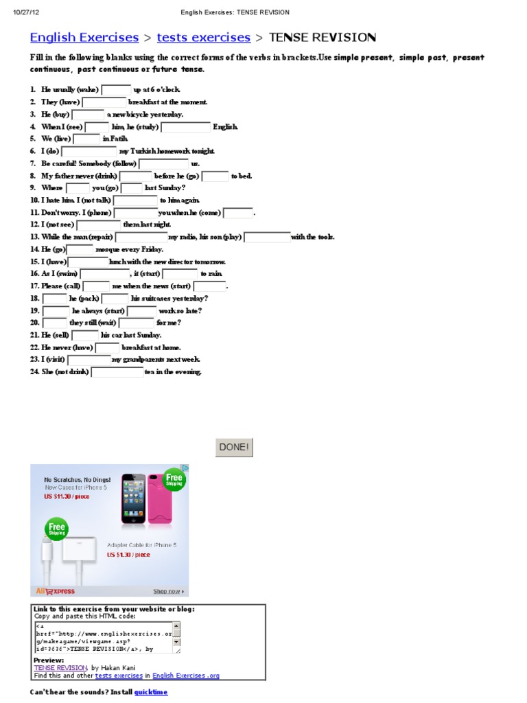 Tense Revision Exercises Worksheet | PDF