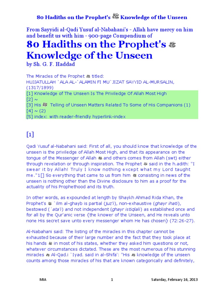 80 Hadiths on the Prophet's Knowledge of the Unseen by Sh. G. F. Haddad ...