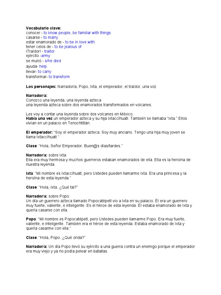 Popo e Ixta Una Leyenda Mexicana | PDF | Ocio