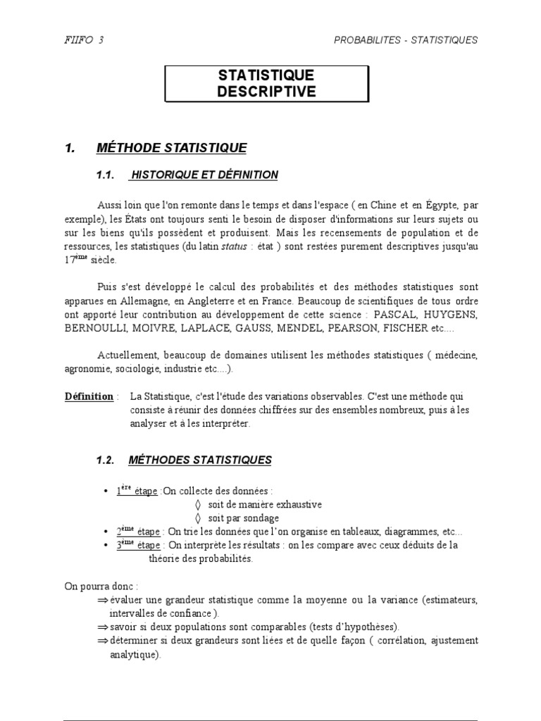 Statistique Descriptive | PDF | Méthodes et références pédagogiques