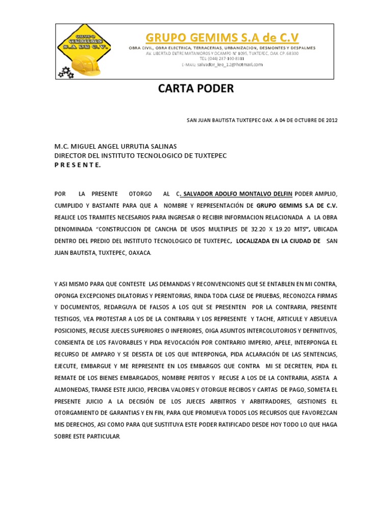 CARTA PODER para Imprimir | PDF