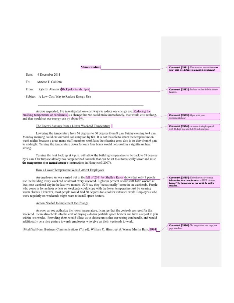 Sample Technical Memo | PDF | Workweek And Weekend | Efficient Energy Use
