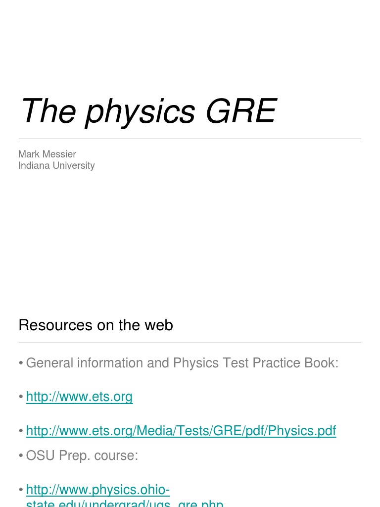 Physics GRE Review | PDF | Graduate Record Examinations | Test (Assessment)