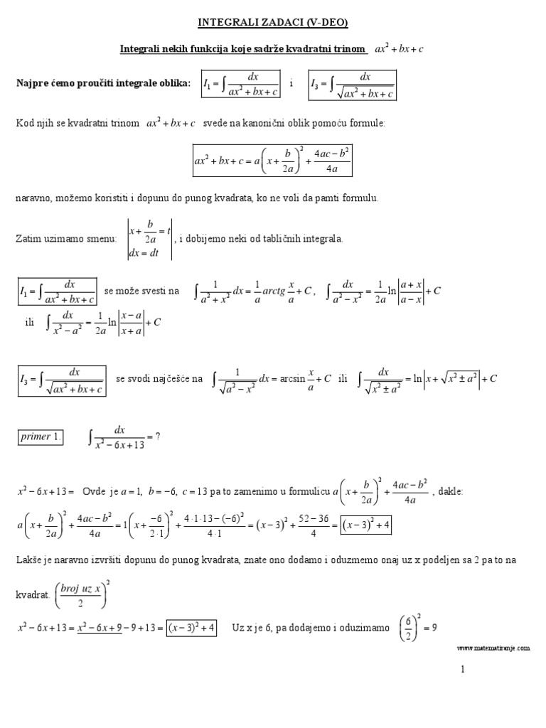 Integrali V Deo Zadaci | PDF