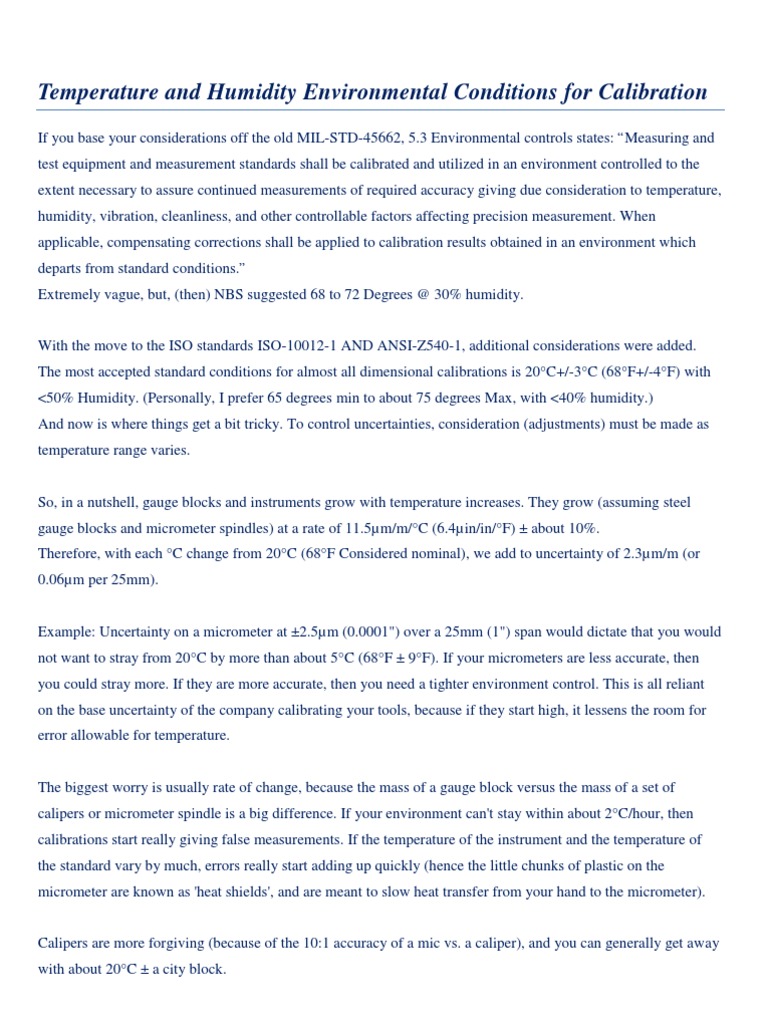 Temperature and Humidity Environmental Conditions For Calibration | PDF ...