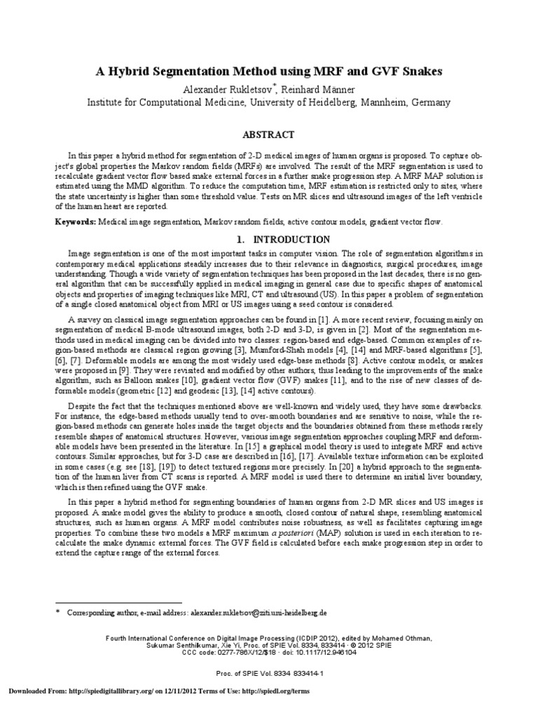 A Hybrid Segmentation Method Using MRF and GVF Snakes | PDF | Image Segmentation | Teaching ...