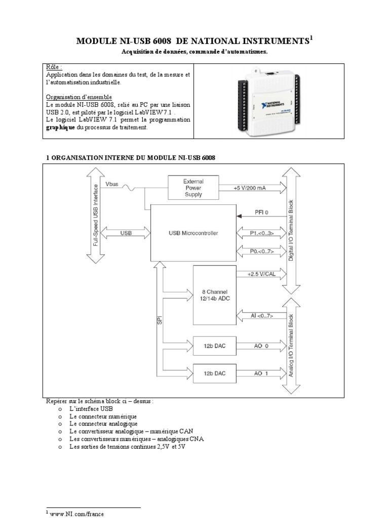 Module NI-USB 6008 : Guide d'utilisation | PDF | Diode ...