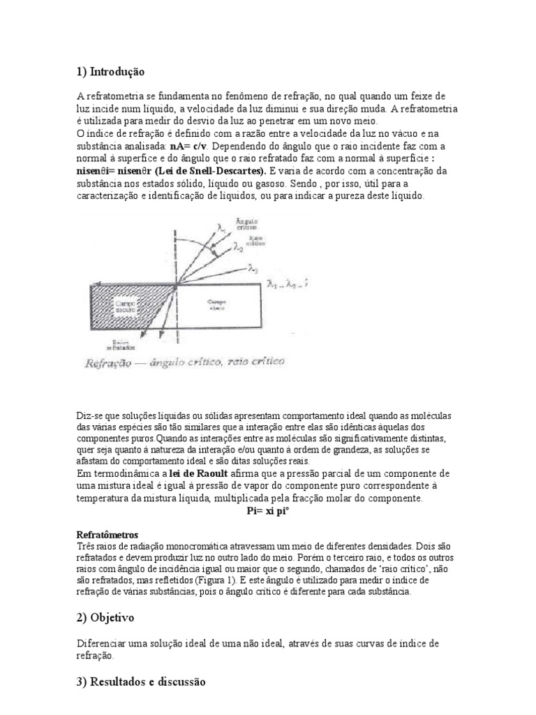Relatório Refratometria | Download grátis PDF | Refração | Radiação ...