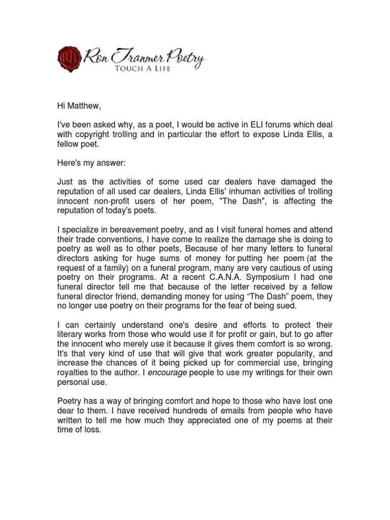 ELI Testimonial Letter by Ron Tranmer | PDF | Poetry
