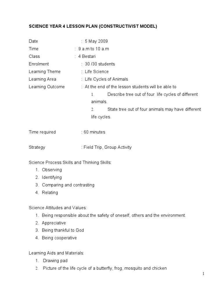 Lesson Plan Animal Life Cycle | PDF | Lesson Plan | Butterfly
