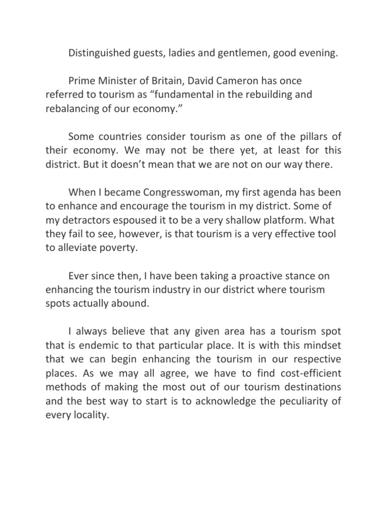 Tourism Speech | Tourism | Taxes