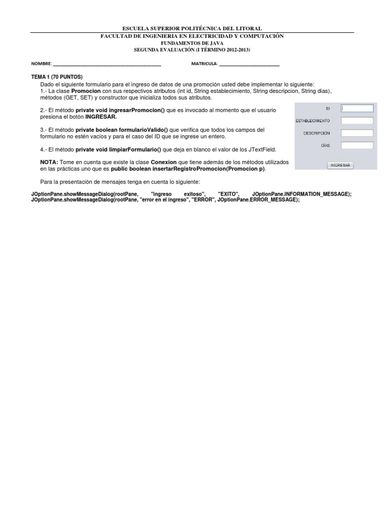 Examen de Java | PDF | Java (lenguaje de programación) | Áreas de ...