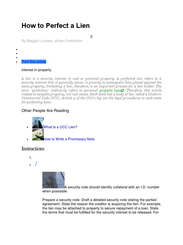 Perfecting a Lien Explained | PDF | Security Interest | Uniform ...