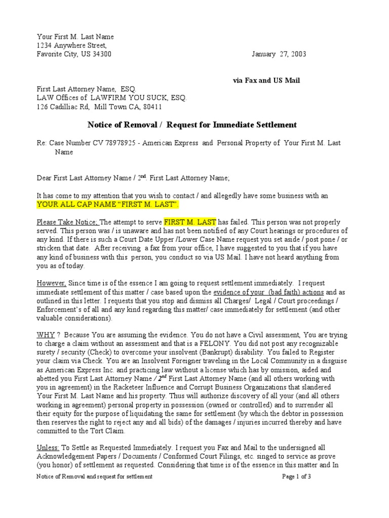 Part2. Roger - Elvick - Notice of Removal To Attorney-Amex - Video ...