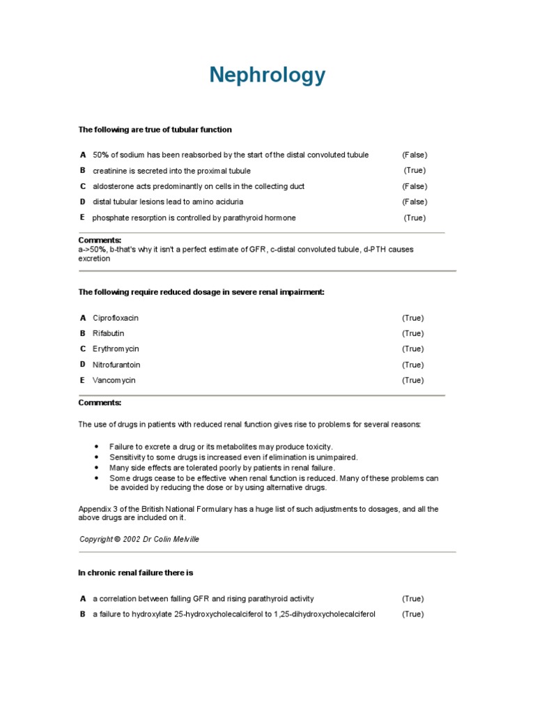 Nephrology MCQ PDF | PDF | Kidney | Renal Function