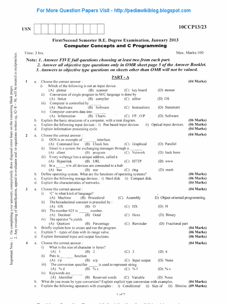 Computer Concepts C Programming Jan 2013 New Pdf C Programming Language Matrix Mathematics 