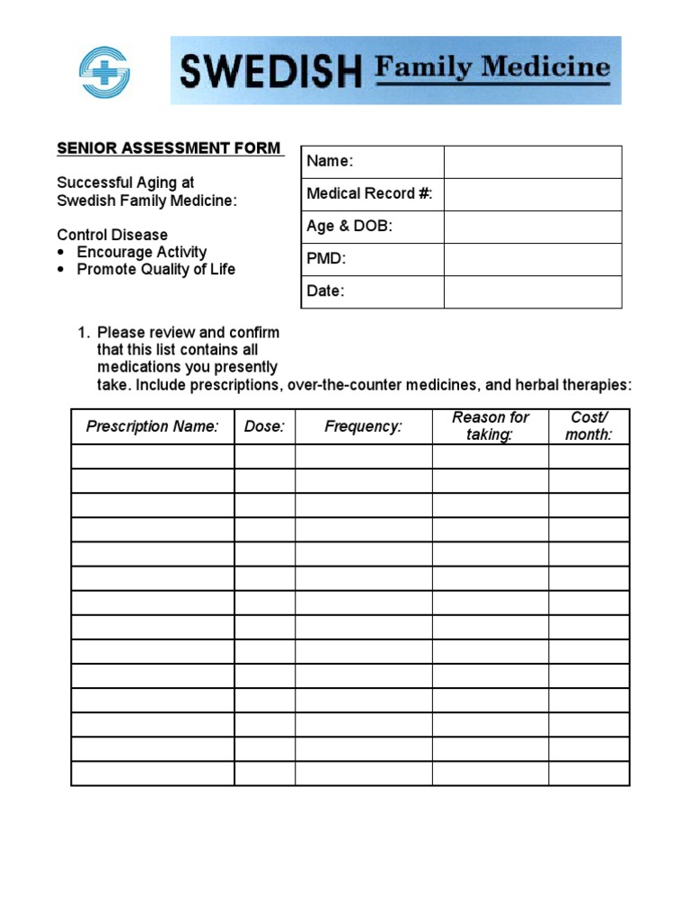 SFM Senior Assessment Form | PDF | Physical Examination | Pain