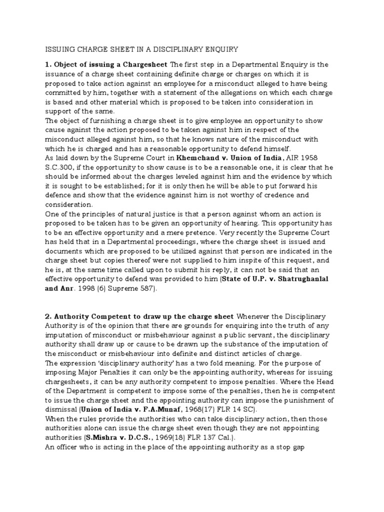 Charge Sheet Guidelines for Disciplinary Action | PDF | Supreme Court ...