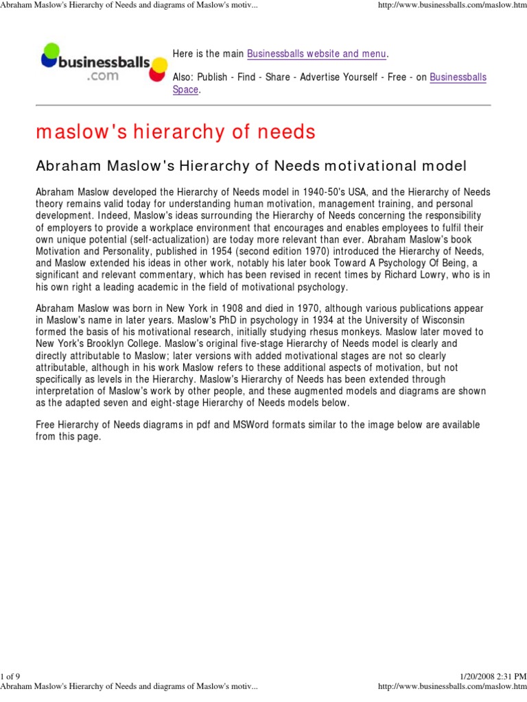 Abraham Maslow Hierarchy of Needs | PDF | Self Actualization | Motivation