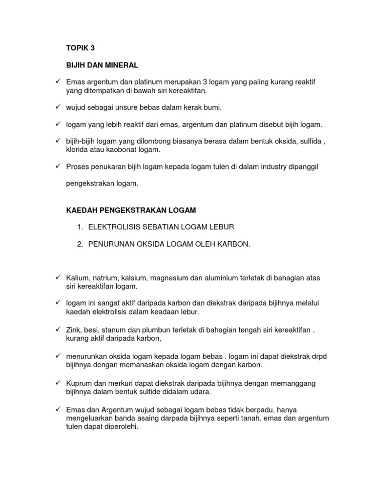 TOPIK 3 Pengekstrakan Logam | PDF