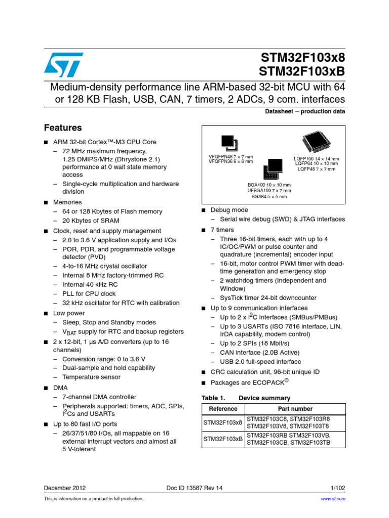 Stm32f103rbt6 Manual | PDF | Arm Architecture | Random Access Memory