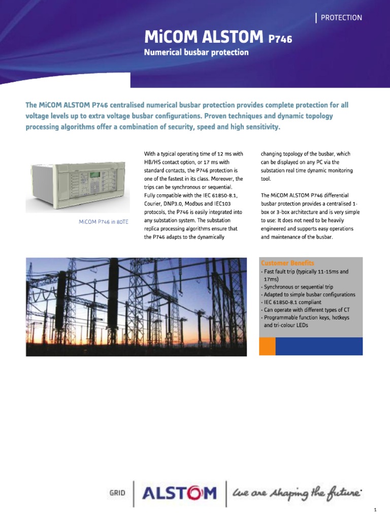MiCOM Alstom P746 Numerical Busbar Protection Brochure GB | PDF