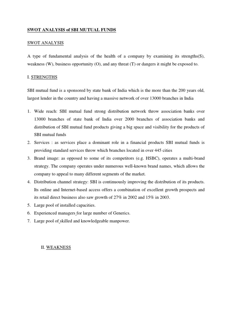 SBI Mutual Funds SWOT Analysis | PDF | Mutual Funds | Brand