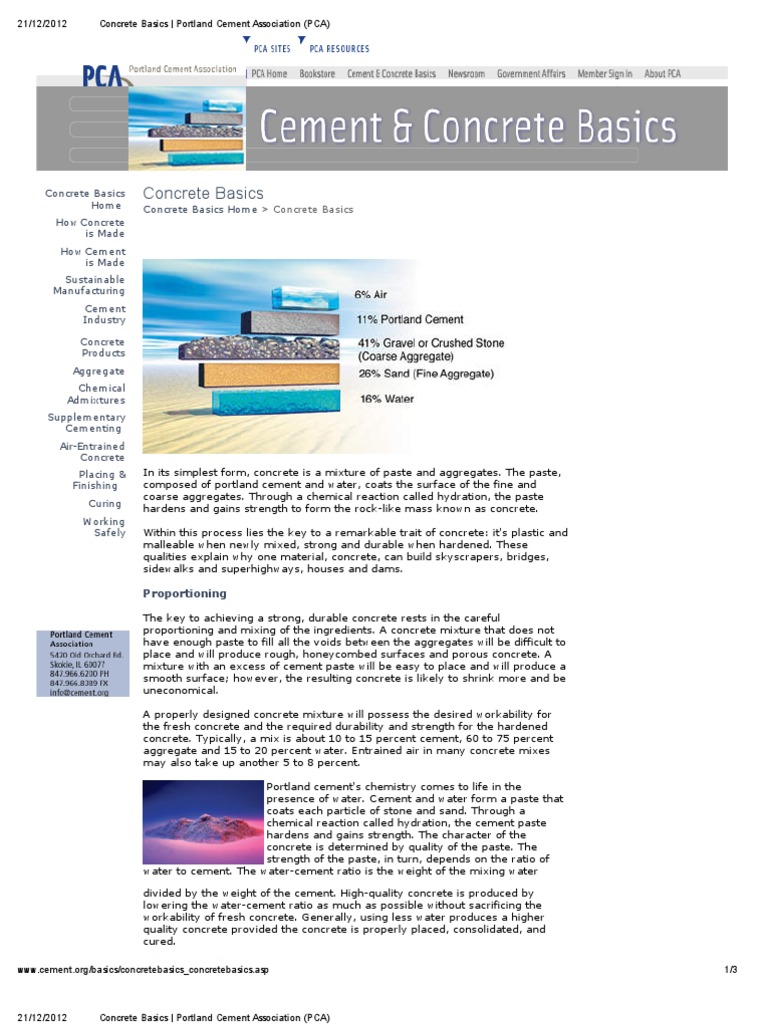 Concrete Basics - Portland Cement Association (PCA) | PDF | Concrete ...
