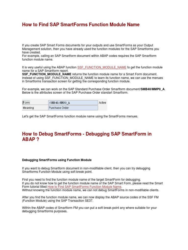 Sap Smartforms Function Module Name Pdf Portable Document Format Parameter Computer 
