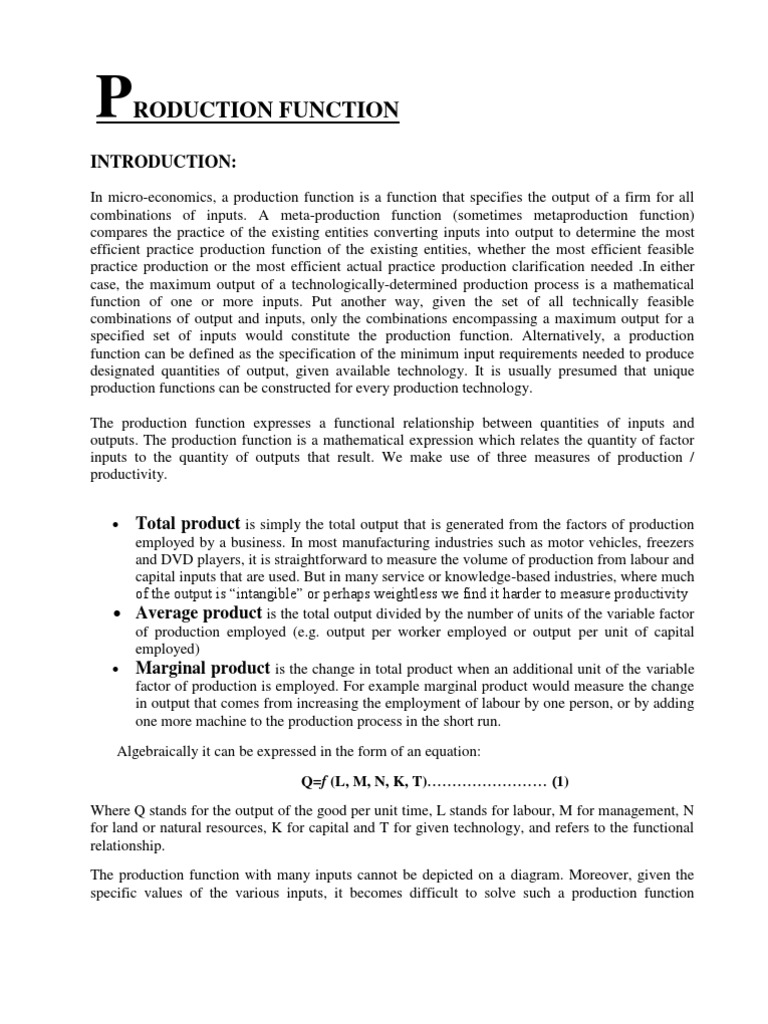 The Production Function | PDF | Production Function | Long Run And ...
