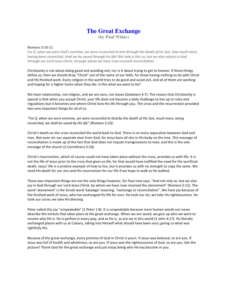 The Great Exchange in Christianity | PDF | Atonement In Christianity ...