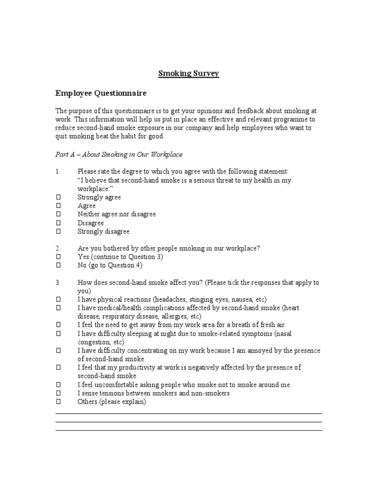 Assessment Tool - Smoking Survey | PDF | Smoking Cessation | Tobacco ...