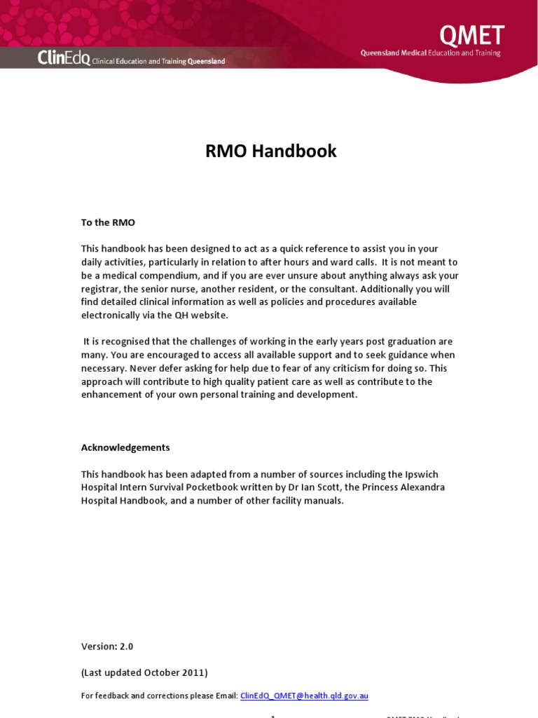 RMO Handbook Aussie | PDF | Medical Prescription | Infection Control