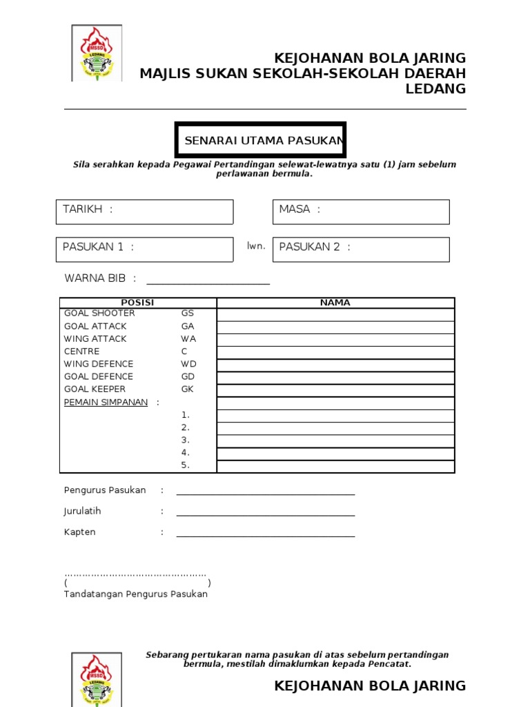 Borang Bola Jaring Mssd Ledang Pdf