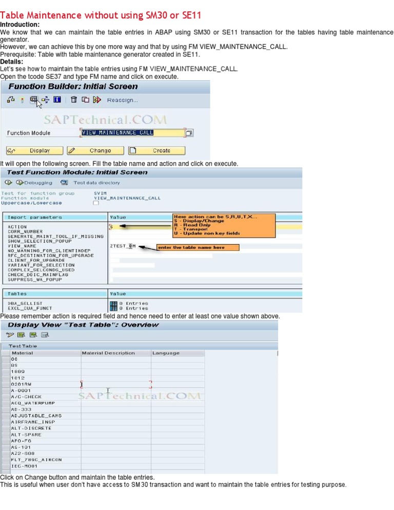 Table Maintenance Without Using SM30 or SE11 | PDF