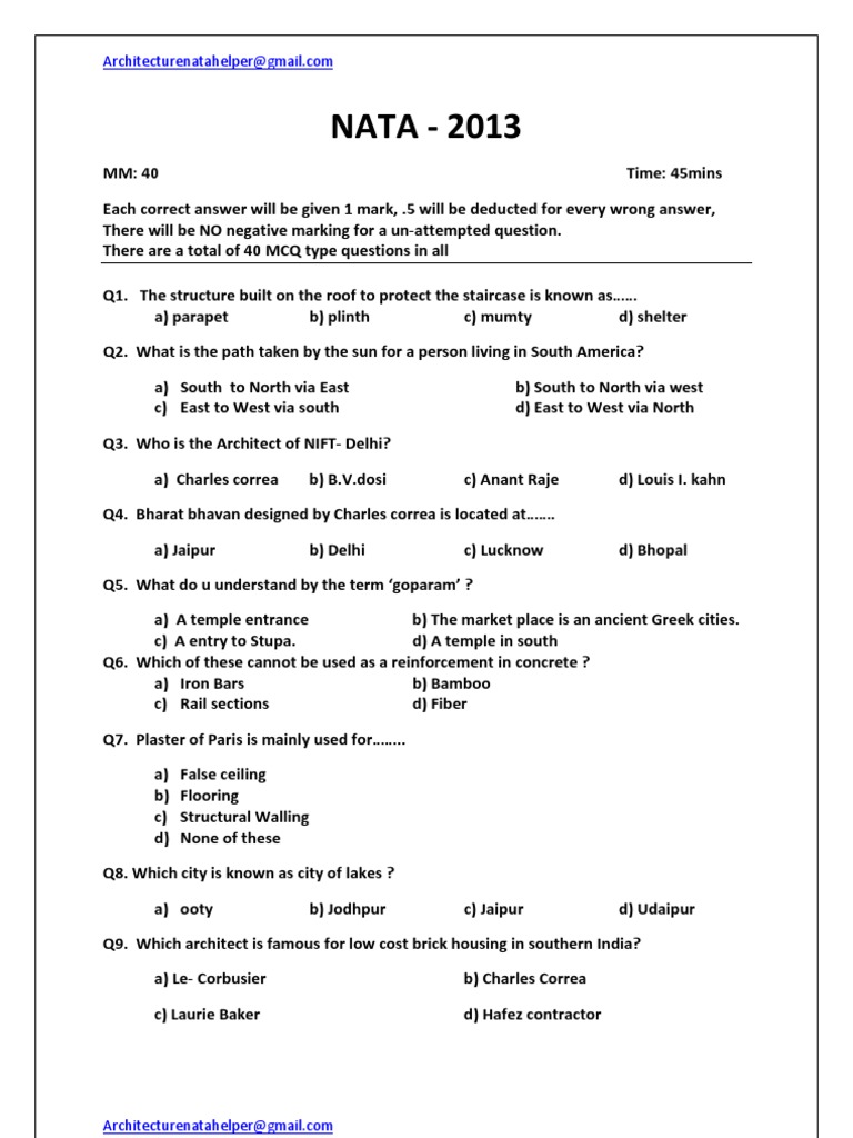 NATA Sample Paper 1 | Download Free PDF | Architectural Elements ...