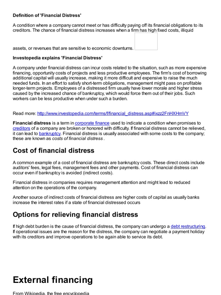 Understanding Financial Distress: Causes, Costs, and Strategies for ...