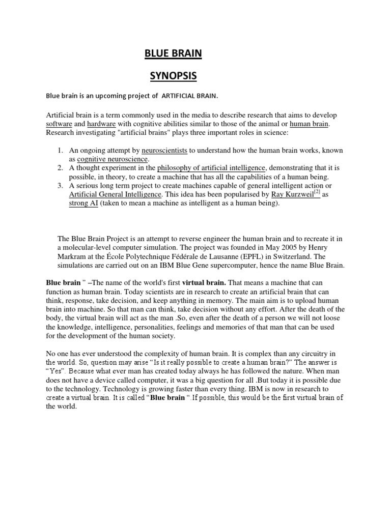 Blue Brain Synopsis: Blue Brain " - The Name of The World's First ...