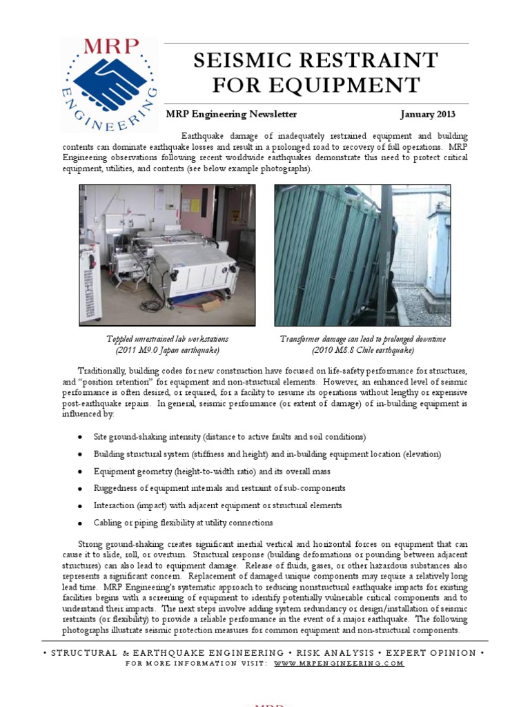MRP Seismic Restraint for Equipment | Earthquakes | Civil Engineering