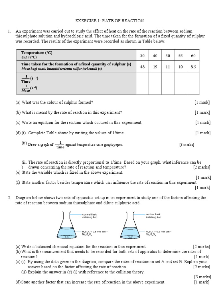 SPM Kimia Tingkatan, 5 Rate of Reaction Exercise | PDF | Reaction Rate ...